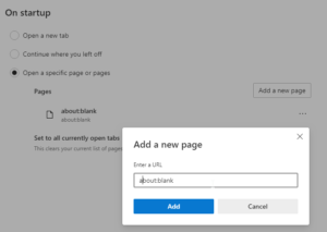 How to open a Blank Tab or Page when you launch Edge browser