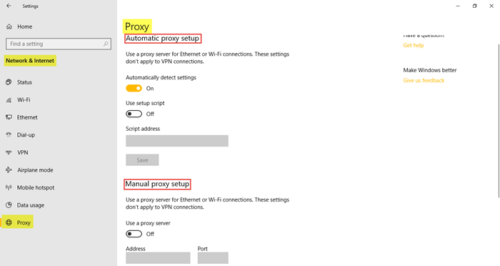 Network and Internet Settings in Windows 10