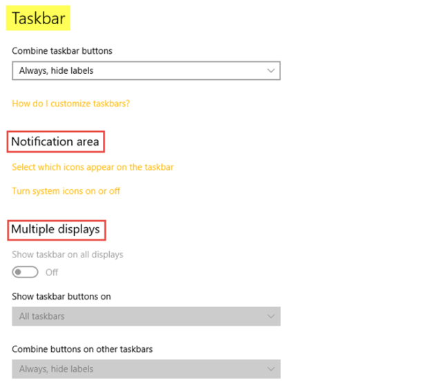Personalization settings in Windows 10