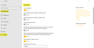 Personalization settings in Windows 10
