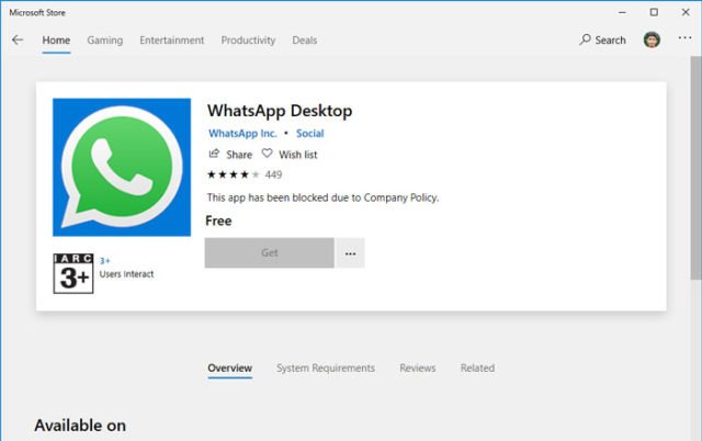 This app has been blocked due to Company Policy Microsoft Store error