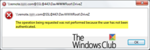 Operation being requested not performed, User not authenticated