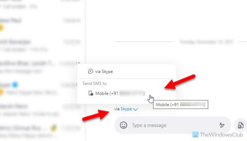Send text message from Windows PC using Skype