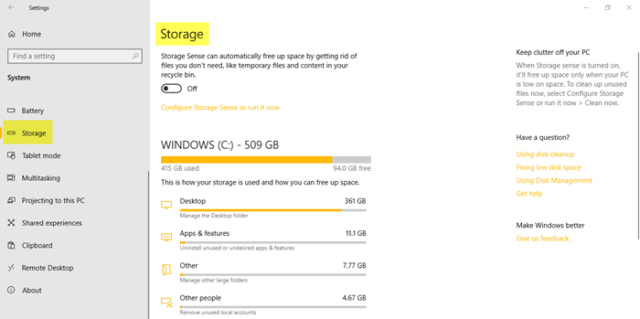 Windows 10 System Settings: Configure Storage, Multi-Tasking, etc.