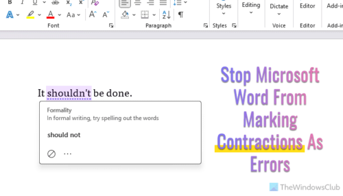 Stop Microsoft Word from marking Contractions as errors