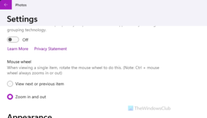 How to Zoom in or out using Mouse wheel in Photos app on Windows