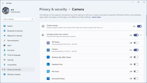 Enable or disable Camera On/Off On-screen Display notifications