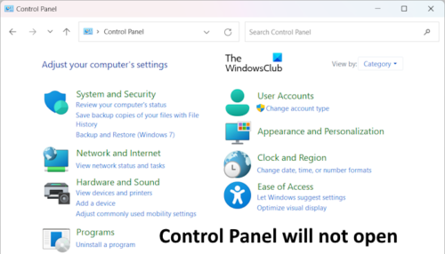 Control Panel will not open in Windows 11/10