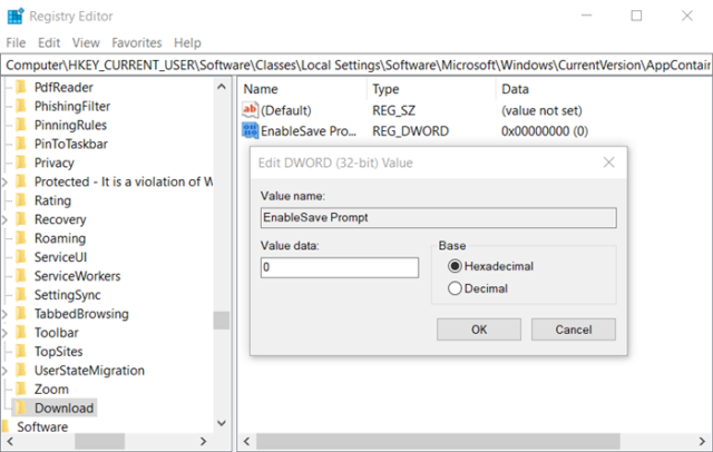 Enable Save As Download Prompt in Edge browser on Windows
