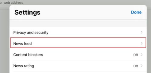 Customize, Hide News feed on New tab page of Edge for iPad