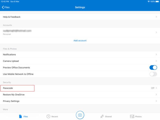 How to lock OneDrive with Password, Touch ID or Face ID on iPad