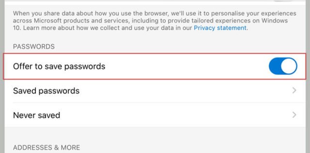 How to manage, edit, view saved passwords in Edge for iPad