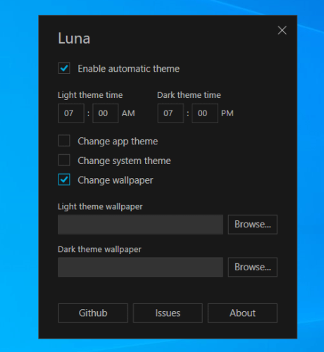 Luna is a Dark Mode automatic switcher for Windows 10