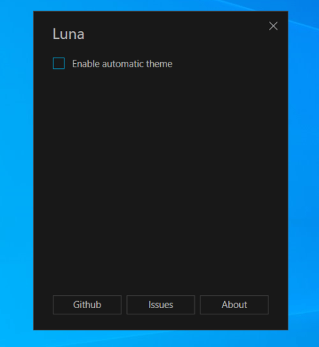 Luna is a Dark Mode automatic switcher for Windows 10