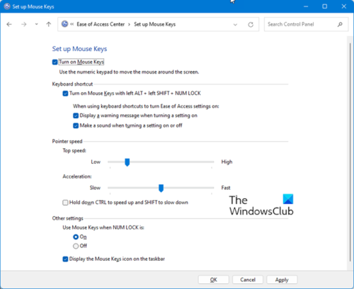 How to move Mouse Pointer with Keyboard in Windows 11/10