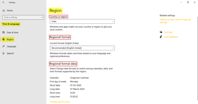 Change Date, Time, Region, Locale, Language in Windows 10