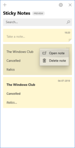How to reopen a closed Sticky Note in Windows 10