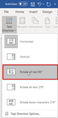 How to change Text Direction by rotating text in Word