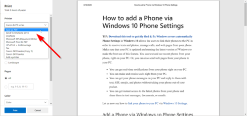 How to save webpage as PDF file in Edge Browser on PC