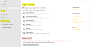 Windows 10 Account Settings: Change User preferences