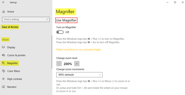 How to use Ease Of Access settings in Windows 10