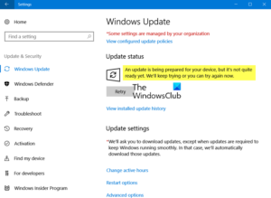 An update is being prepared for your device, but it's not quite ready yet