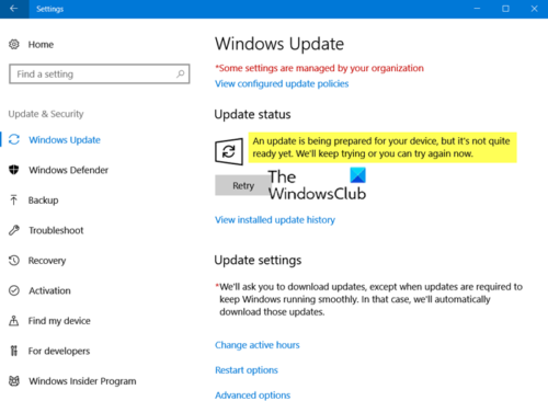 An update is being prepared for your device, but it's not quite ready yet