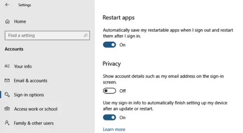 Automatically restart apps when you sign in again into Windows 11 Automatically restart apps when you sign in again into Windows 11