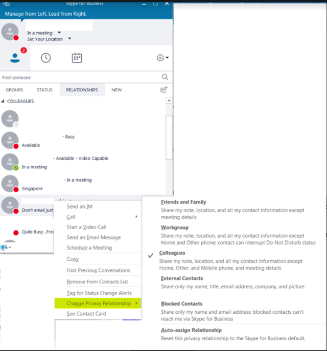 How to set Contact Privacy Relationship and block someone in Skype for ...