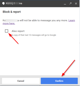 How do you block and report someone in Google Hangouts app