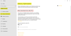 Windows Update and Security settings in Windows 10