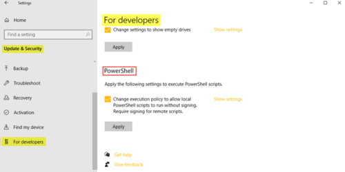 Windows Update and Security settings in Windows 10