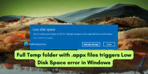 Full Temp folder triggers Low Disk Space error in Windows 11