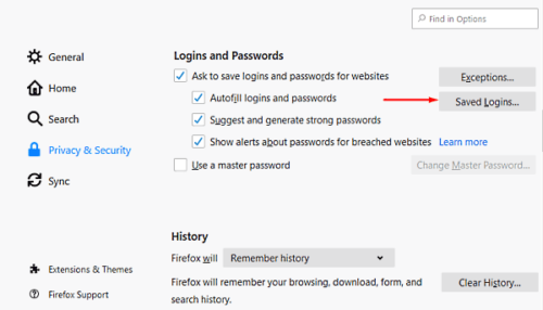 How to find and manage Saved Passwords in Firefox