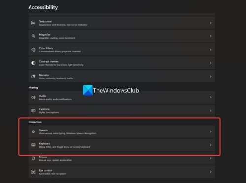 Ease of Access Keyboard Settings on Windows 11/10