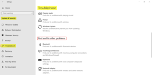 Windows Update and Security settings in Windows 10