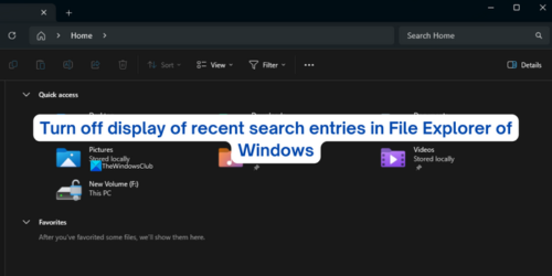 Turn off display of recent search entries in File Explorer in Windows 11
