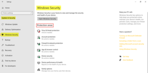 Windows Update and Security settings in Windows 10