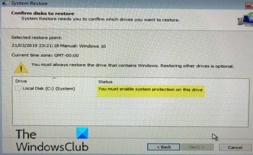 You must enable system protection on this drive System Restore error