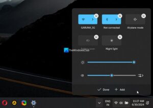 Add, Remove, Reset, Quick Action Center buttons in Windows 11