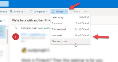 How to snooze email in Outlook.com to get reminder