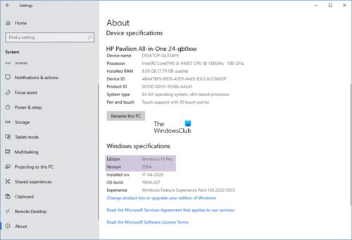Windows 10 version 2004 May 2020 Update New Features