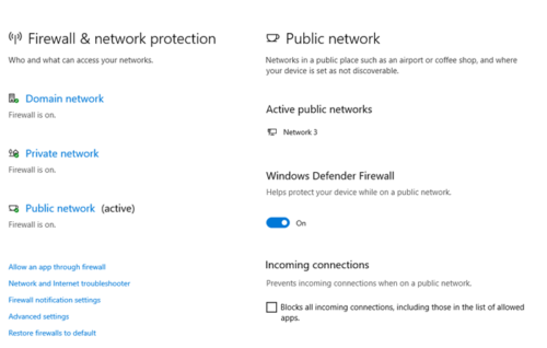 Windows Security settings in Windows 10