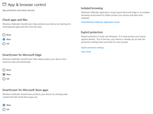 Windows Security settings in Windows 10