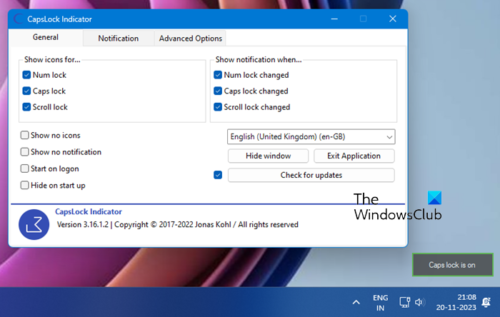 Add Scroll Num Caps Lock Indicator In Taskbar Or Screen In Windows