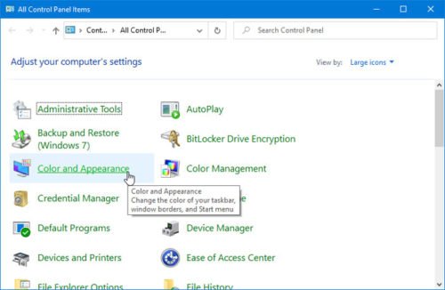 How to add Color and Appearance to Control Panel in Windows 10 2025