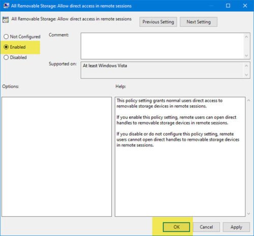 Allow direct access to Removable Storage in Remote Sessions
