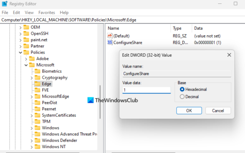 How to show or hide Share button in Microsoft Edge browser
