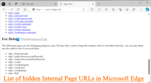 List of hidden Internal Page URLs in Microsoft Edge on Windows