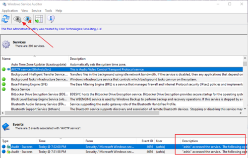 How to find which process stopped or started Windows Services